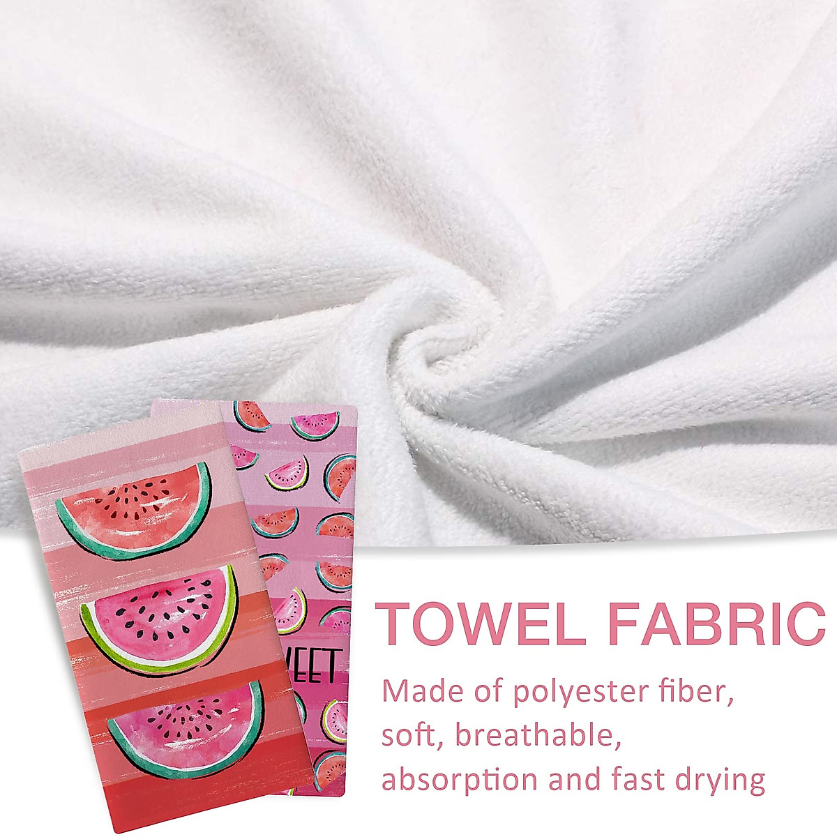 Seliem Summer Life is Sweet Watermelon Kitchen Dish Towel Set of 2, Red Pink Stripes Hand Towel Drying Baking Cooking Cloth, Spring Seasonal Farmhouse Home Kitchen Decor 18x26 Inch