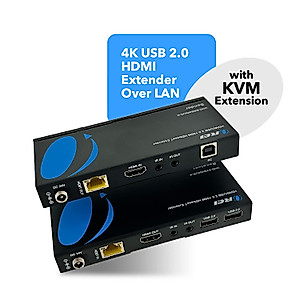 OREI 4K USB 2.0 HDMI Extender Over LAN HDBaseT PoC Single CAT5e/CAT6A/CAT7 Cable 4K @ 60Hz - Up to 400 Ft 4:4:4 - KVM Webcam Remote Keyboard Mouse USB Control - Digital Full HD (4K USB 2.0)