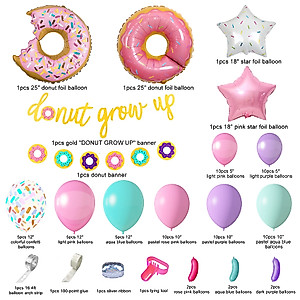 Donut Birthday Party Decorations, 116Pcs Donut Balloons Garland Grow Up Party Supplies Donut Banner Pink Blue Confetti Pearlescent Foil Balloons for Sweet Birthday Party Baby Shower Decorations