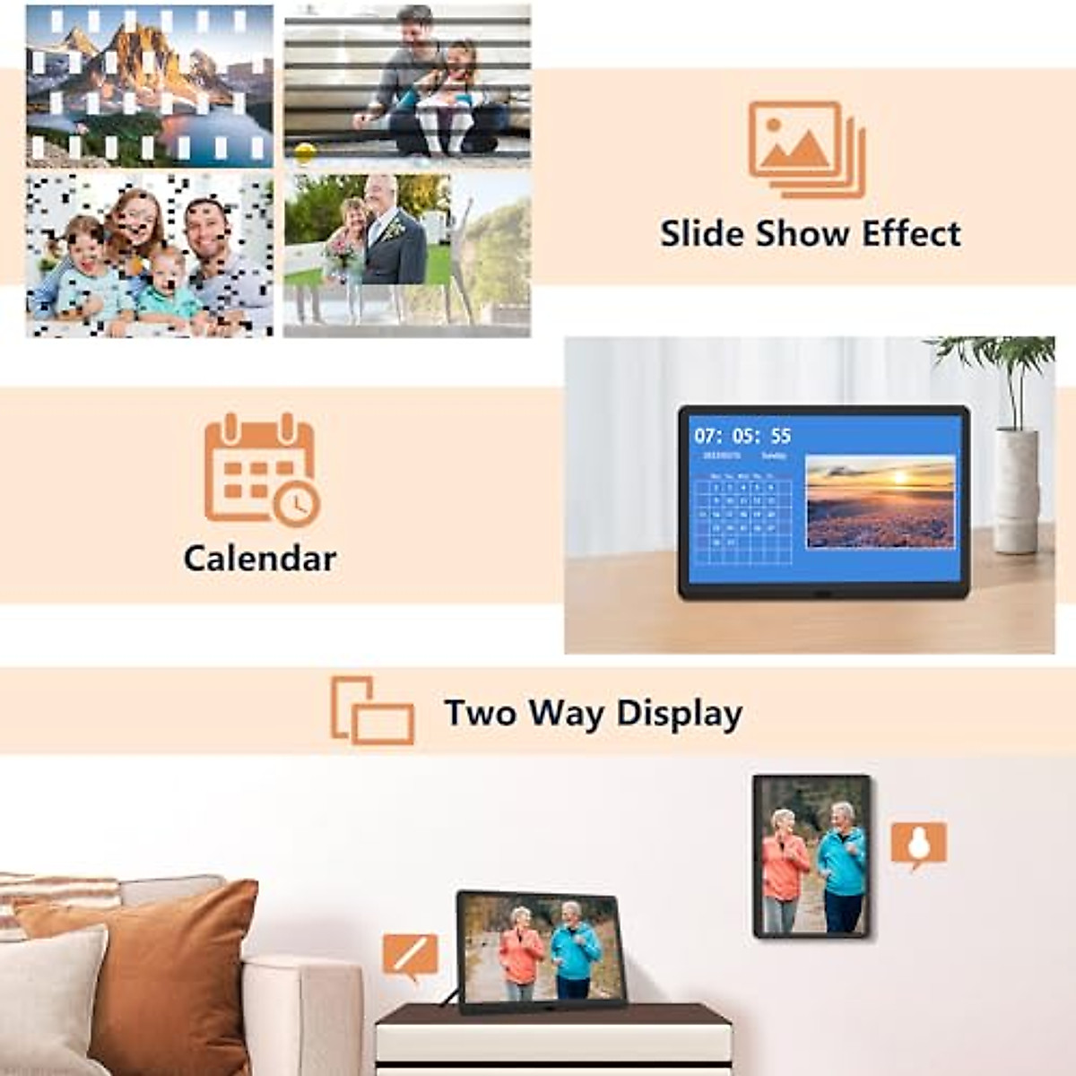 Digital Picture Frame, 10 Inch Digital Photo Frame with Remote Control, 1920x1080 HD IPS Screen, Slideshow, Video, Music, Photo Deletion, Non-WiFi SD Card, Easy to Use for Seniors