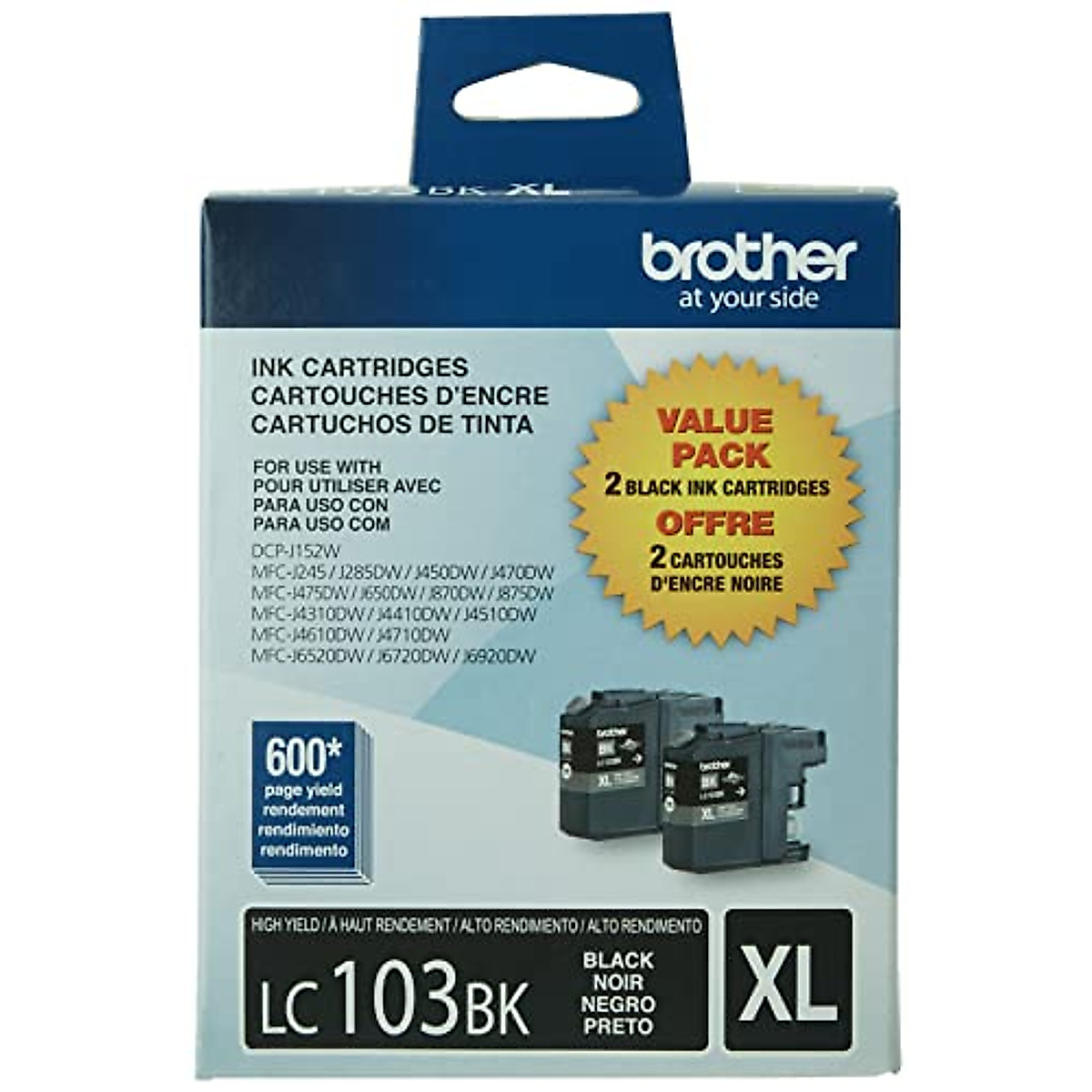 Brother Genuine High Yield Black -Ink -Cartridges, LC1032PKS, Replacement Black -Ink, Includes 2 -Cartridges of Black -Ink, Page Yield Up To 600 Pages/ -Cartridge, LC1032PKS
