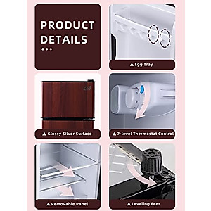 KRIB BLING 3.5 Cu.ft Retro Mini Fridge with Freezer - Compact Refrigerator for Home, Office, Dorm, or RV with Adjustable Mechanical Thermostat and 2-Door Design, Wood