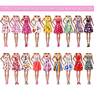 Ecore Fun 41 Pcs Doll Clothes and Accessories, 5 Wedding Gowns 5 Fashion Skirts 5 Mini Dresses 3 Fashion Clothes 3 Bikini Swimsuits 10 Hangers 10 Shoes Perfect for 11.5 Inch Dolls