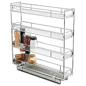 OCG 4-Tier Pull Out Kitchen Cabinet Spice Rack Holder Shelves (8" W x 21" D), Slide Out Slim Storage Wire Baskets for Storage Organization, Narrow Pull Out Storage for Narrow Space
