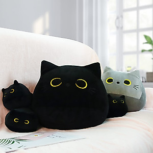 JIAJEGTGT 16Inch Black Cat Stuffed Animal Plush Toys, Cute Black Cat Plushie Pillow, 3D Soft Cat Shape Design Lumbar Back Cushion Plush Stuffed Cat Doll Toy for Kids Chirstmas Gifts
