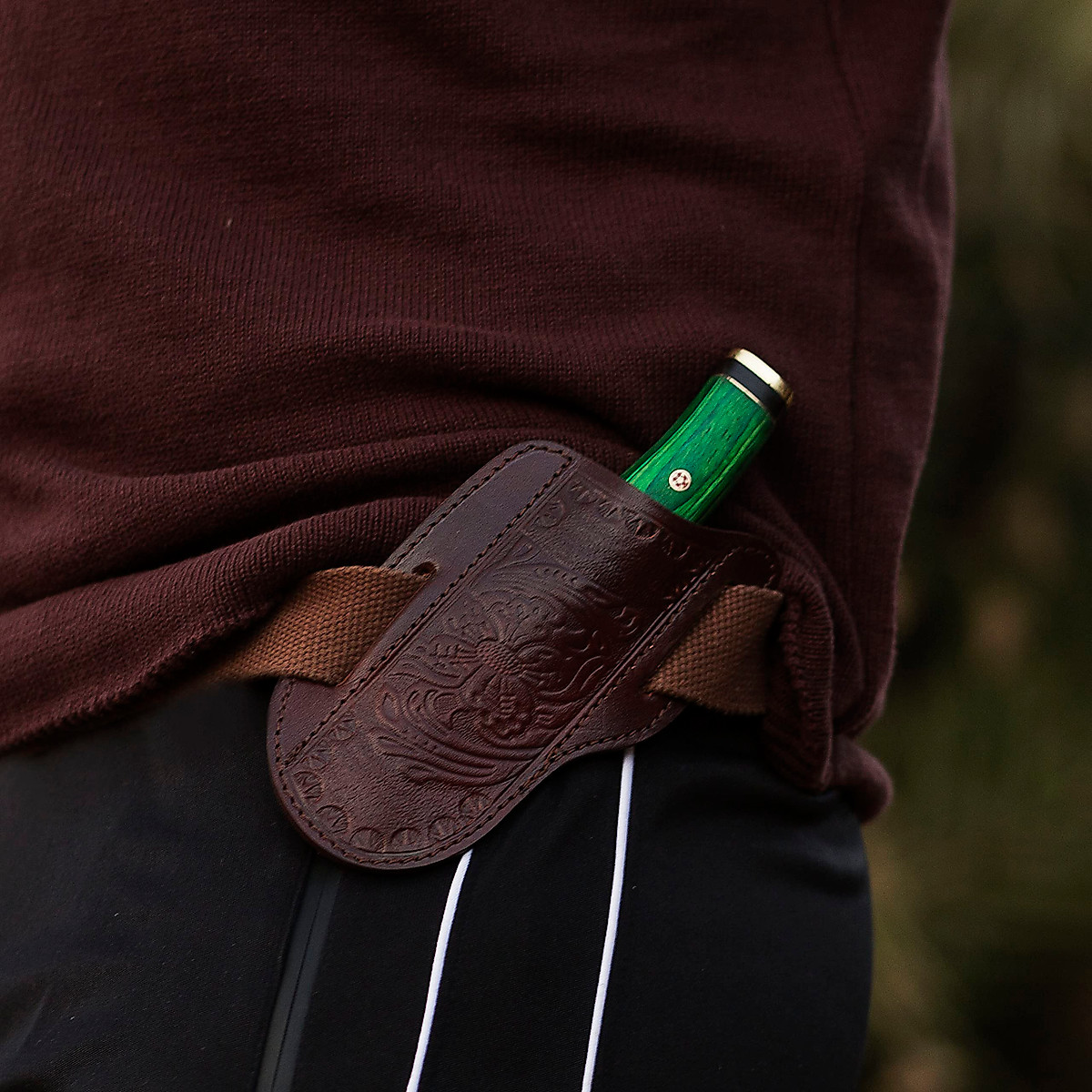 Leather Knife Sheath, Tooled Leather Sheath, Belt Sheath, Pan Cake Sheath, Beautiful Cow Boy Bull Cutter Knife Leather Cover 100% Real Leather SS-17701 (Cowhide Leather)