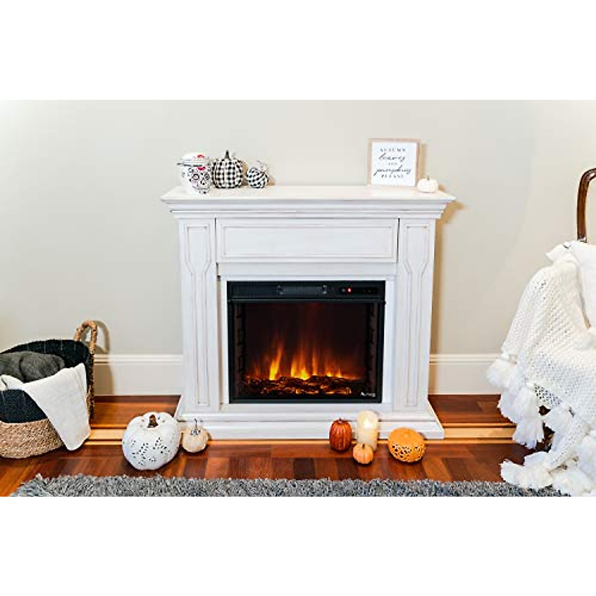 e-Flame USA Breckenridge Electric Fireplace Stove Mantel Surround - 41-inch - Rustic White Finish