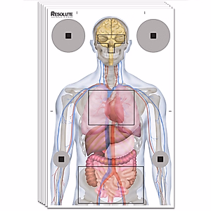RESOLUTE (25) 23x35 Medically Designed Shooting Targets For The Range, 100% Anatomical Shooting Target, Targets For Pistol Shooting, Rifle, Air Pistols, Pellet Gun, Bb Gun, Airsoft Rifles, Airsoft Gun