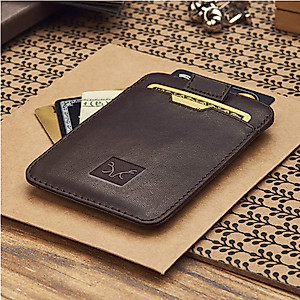AL FASCINO pull tab wallet women's wallets Leather Credit Card Holder mens wallet Slim wallet Minimalist wallet men's minimalist wallet Rfid wallet Leather Wallets For Men minimalist wallet for men