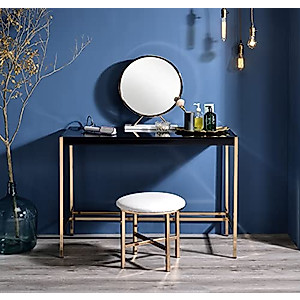 Knocbel 42in Contemporary Writing Desk with USB Port, Home Office Workstation Computer Desk Dressing Table wih Metal Base, High Gloss Finish (Black and Gold)