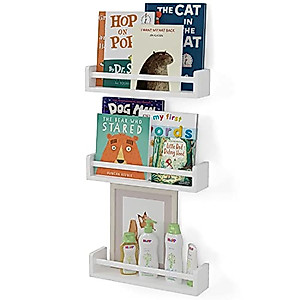 Brightmaison Nursery Book Shelves - Floating Wall Shelves – Baby, Kids, Nursery Wall Decor - Wall Mount Book Organizer Storage Ledge, Display Holder for Toys - Set of 3, Ships Assembled (White)