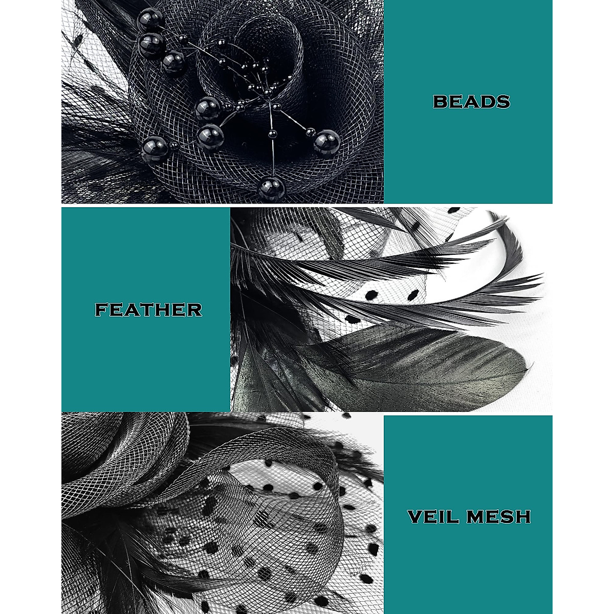 Bniksok Black Fascinator Hat for Women Tea Party Headpiece Horse Race Organza Headband Hair Clip Church Hat for Cocktail Wedding Halloween