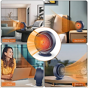 Space Heater, 800W PTC Fast Heating Ceramic Room Small Heater, Two-Speed Portable Heater Fan with Adjustable, Overheating Protection, Dumping Shutdown, Electric Heaters for Home Bedroom, Office