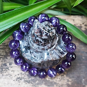 12MM Amethyst Bracelet for Men | Natural Third Eye & Crown Chakra Crystal | Fits for 8-8.5" Large Wrist | Emotional Healing Spiritual Gift for Talismans & Amulets & Talismans Amulets & Feng Shui