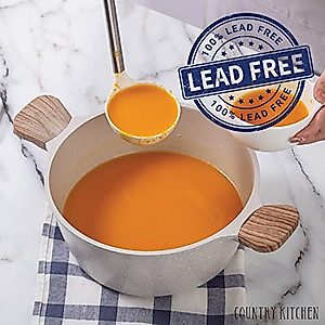 Country Kitchen Nonstick Induction Cookware Sets - 11 Piece Nonstick Cast Aluminum Pots and Pans with BAKELITE Handles - Induction Pots and Pans with Glass Lids -Cream