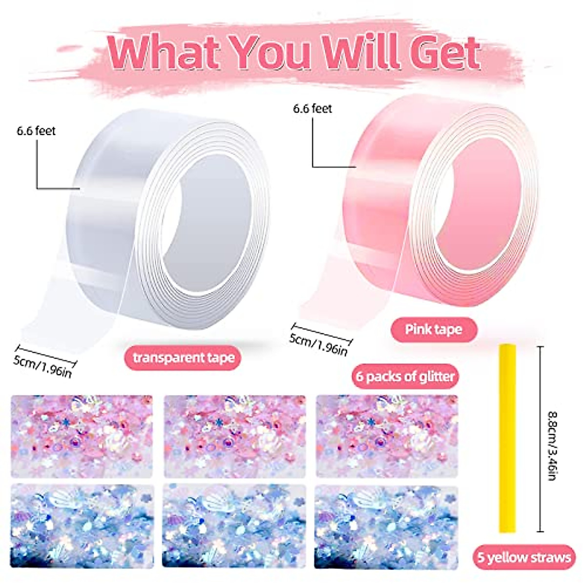 Nano Tape Bubble Kit for Kids,Nano Double Sided Adhesive Gel Grip Traceless Tape, Nano Magic Tape Bubbles,Nano Bubble Tape Toy Kit Glitter,13.5 FT × 2inch,DIY for Kids Party Favor Gifts Popular Toys