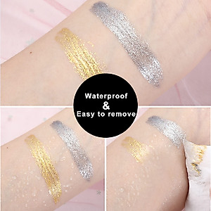2021 Upgraded Liquid Glitter Eyeliner Set, Metallic Shimmer Glitter Eyeshadow, Long Lasting Waterproof Shimmer Sparkling Eyeliner Eye Shadow - Gold