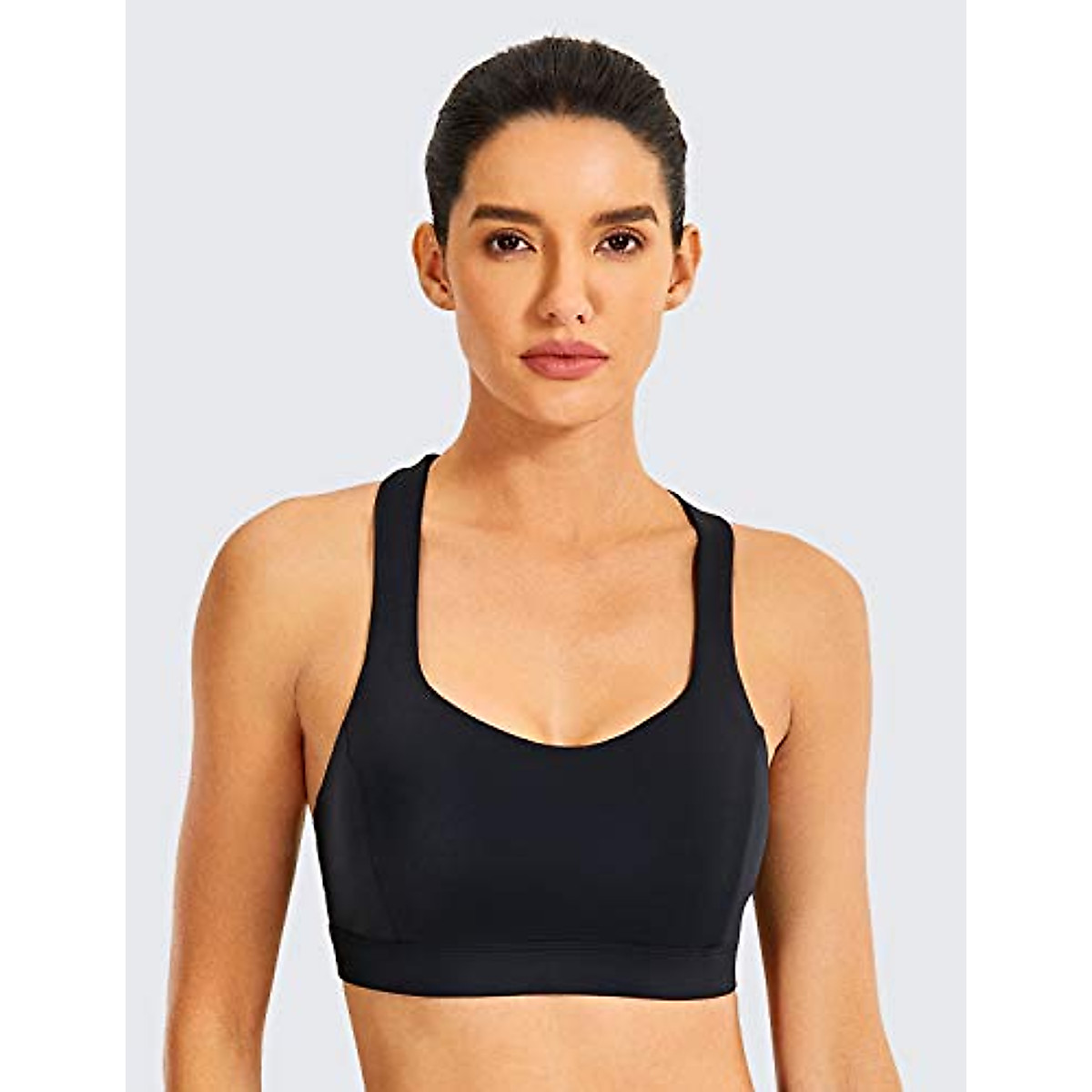 CRZ YOGA Women's Strappy Sports Bra Full Coverage Padded Full Size Criss Cross Workout Yoga Bra Tops Black-Full Size 36C