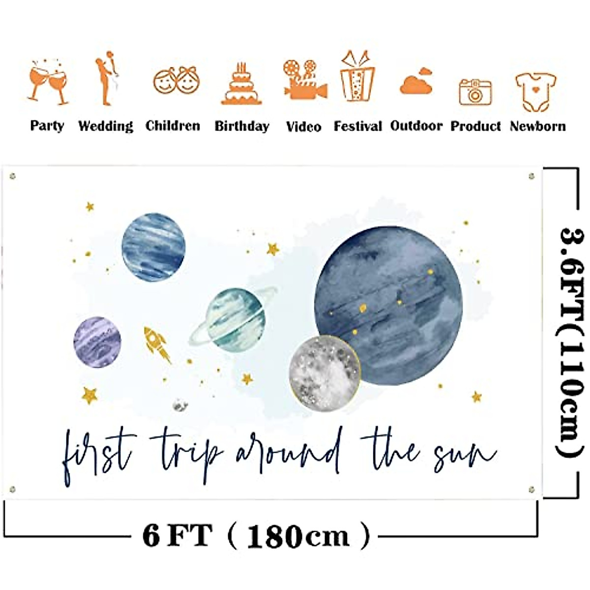 YaNuts First Trip Around The Sun Space Backdrop 1st Birthday Party Supplies Extra Large Planets Background Banner Baby Shower Party Decor 6x3.6ft, BLUE