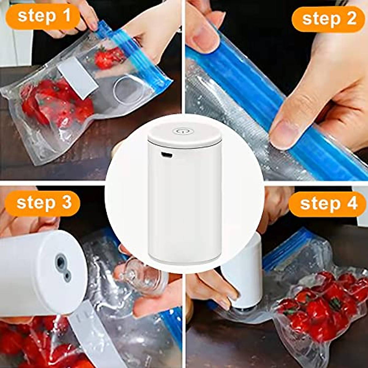 Zosylala Vacuum Sealer, Food Saver Vacuum Sealer Machine, Handheld Vacuum Sealer, Multi-Function Air Pump with Pump Head Sets, 5 Reusable Vacuum Seal Bags