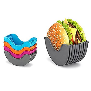 Retractable Reusable Hamburger Sandwich Burger Holders Fixed Box Clip Rack, Adjustable Hygienic Silicone Fixed French Fry Hamburger Sauce Ketchup Holder Container Boxes for Eating, 4 Pcs