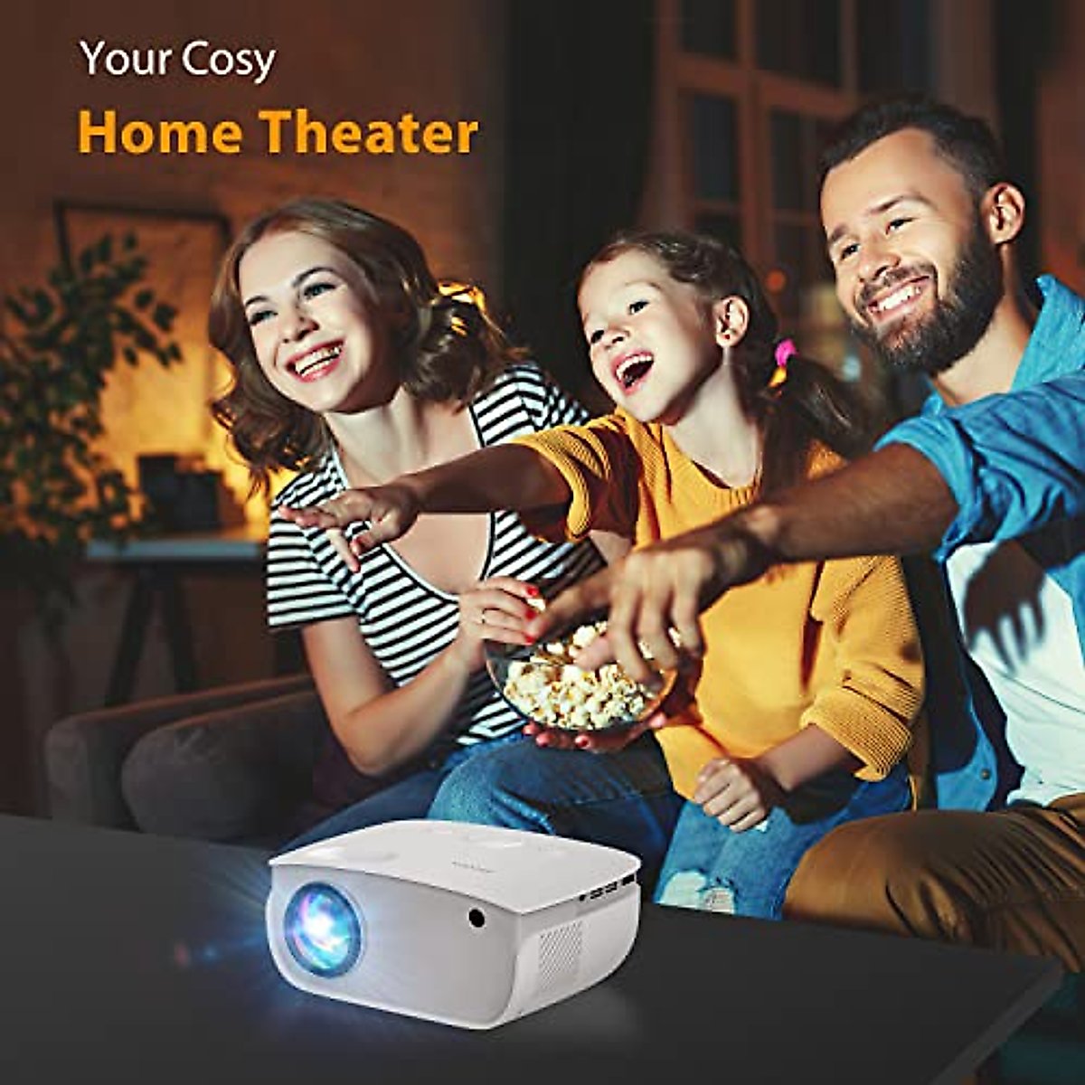Mini Projector with WiFi - 100" Screen Included, 7500LUX Brightness, Full HD 1080P Resolution Supported and Compatibility with Roku Stick, Android, and iPhone