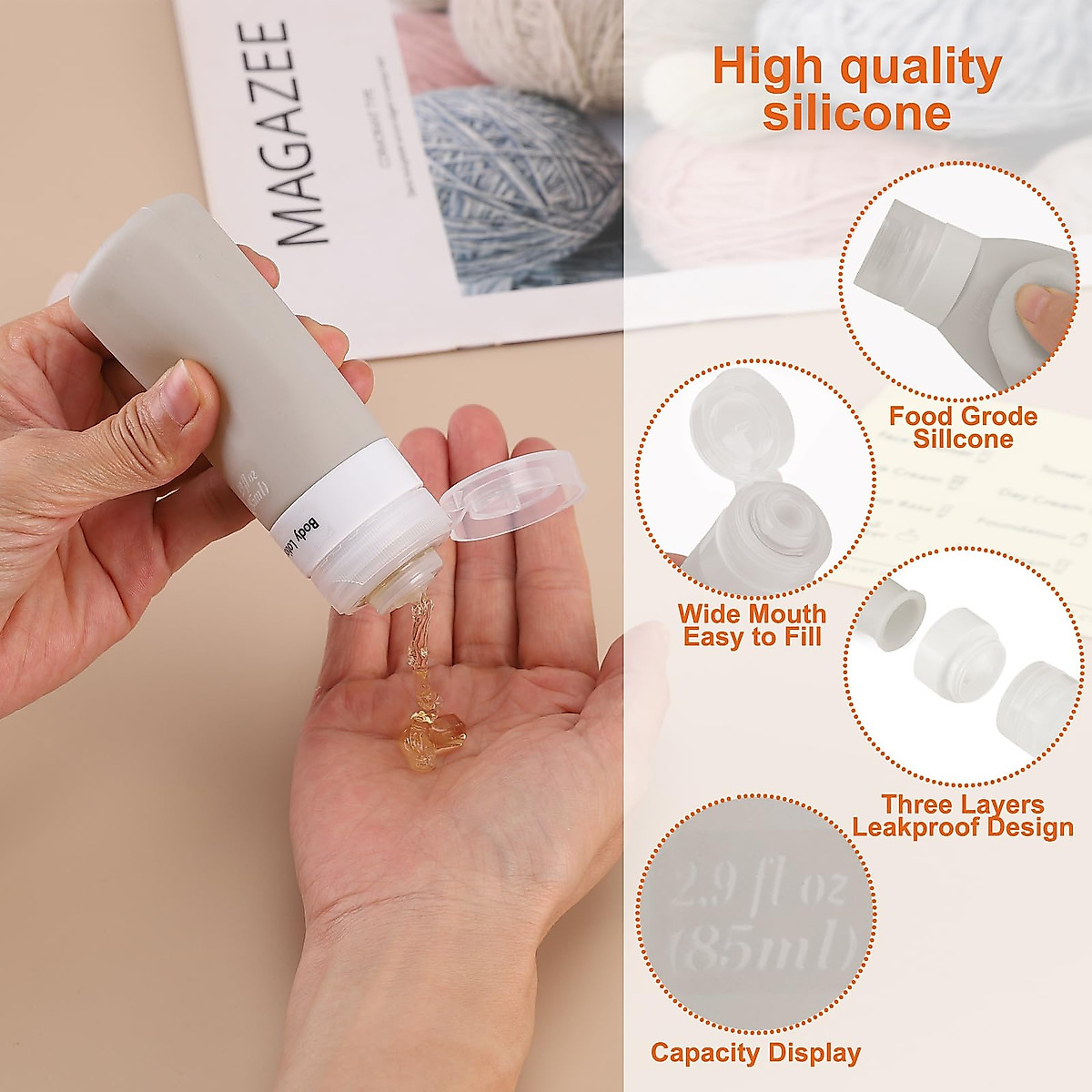 Beveetio Travel Bottles TSA Approved 15 Pack,2.9oz Silicone Refillable Size Containers, BPA Free Travel Tubes Toiletries for Cosmetic Shampoo Cream Conditioner Lotion Soap（2.9 OZ Multicolor）