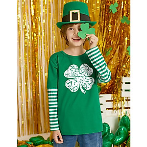 BesserBay Boy's Sanit Patricks Day Clover Shirt Irish Long Sleeve Green Top for Girls 9-10 Years