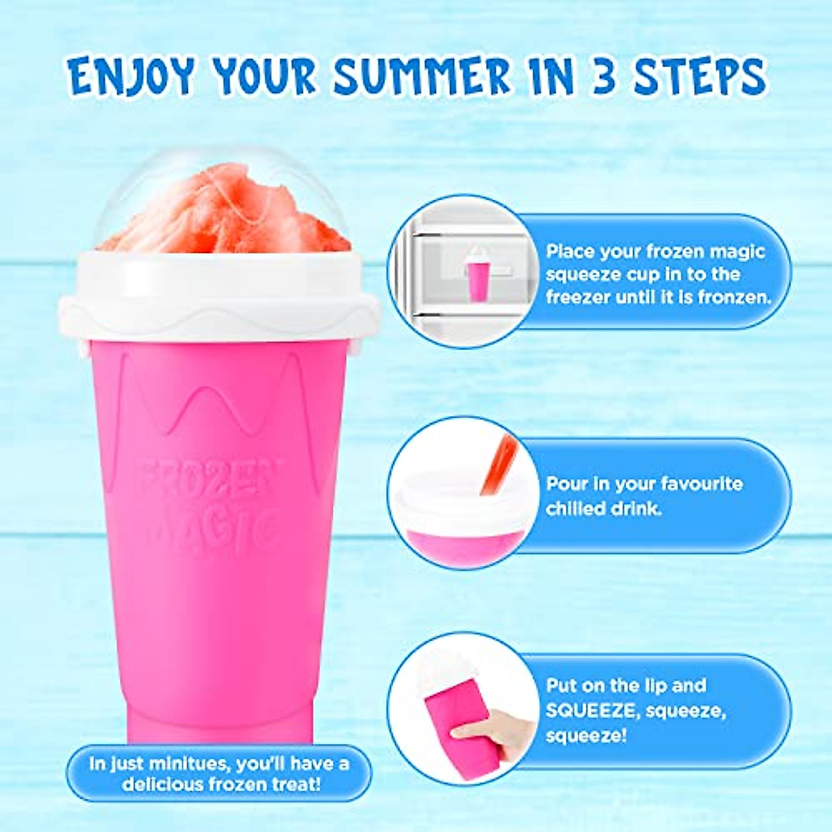 Slushy Cup Slushie Cup, Slushy Maker Cup, Quick Frozen Magic Squeeze Cup, Double Layer Slush Cup Squeeze, Homemade Summer DIY Milk Shake Ice Cream Maker, Cool Stuff Birthday Gifts for Kids (Pink)