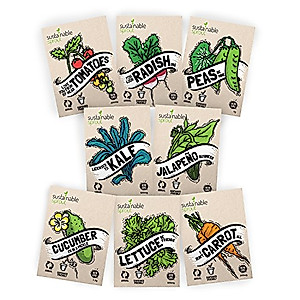 Vegetable Seeds for Planting Home Garden 8-Pack - Garden Seeds Vegetable Variety Pack, Heirloom Vegetable Seeds with Carrot Seeds, Tomato, Cucumber, Lettuce, Kale, Radish, Peas & Jalapeno Pepper