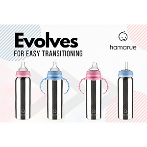 Hamarue 3-in-1 Stainless Steel Sippy Cups for Toddlers | Non-Toxic Insulated Stainless Steel Baby Bottle | Straw Cup With Removeable Handles | Plastic Free Liquid Transfer (8 oz, Bluel)