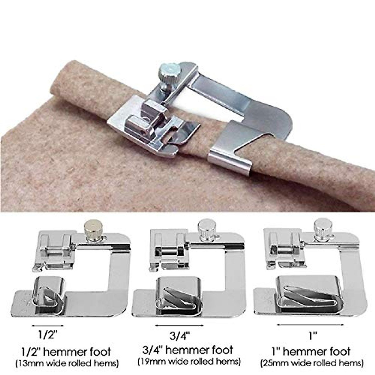 3 Sizes Wide Rolled Hem Pressure Foot Sewing Machine Presser Foot Hemmer Foot Set (1/2 Inch, 3/4 Inch, 1 Inch) for Singer, Brother, Janome and Other Low Shank Sewing Machines