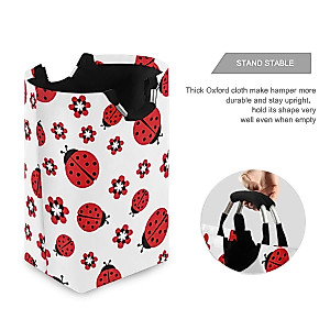 Ladybugs Laundry Hamper, Flower Floral Foldable Laundry Basket with Handles Collapsible Hamper Dirty Clothes Toys Organizer Bag for Laundry Room, Bathroom, Bedroom, College Dorm, Girl Boy Room