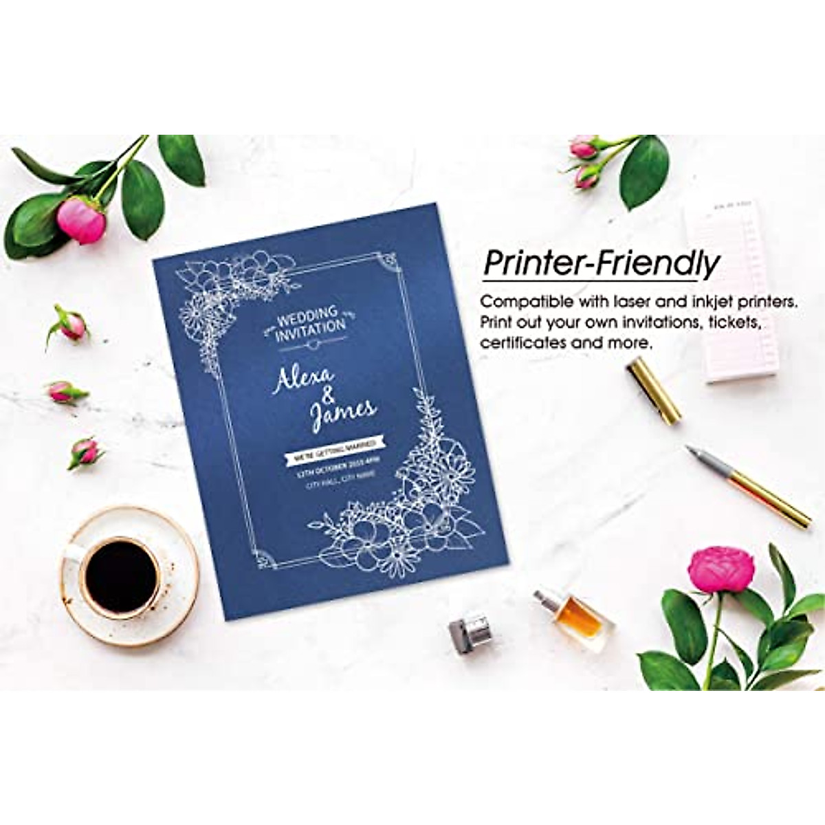 Navy Blue Shimmer Paper - 100-Pack Metallic Cardstock Paper, 92 lb Cover, Double Sided, Printer Friendly - Perfect for Weddings, Birthdays, Craft Use, Letter Size Sheets, 8.5 x 11 Inches