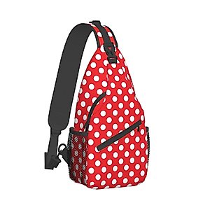 Red White Polka Dot Sling Bag Crossbody Travel Hiking Backpack Daypack for Women Men Unisex，Shoulder Chest Bags Cycling Gym