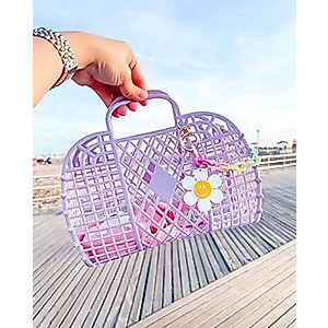 Makukke Jelly Bag for Women,Beach Tote Bag Womens' Fashion Plastic Jelly Purse,80's Retro Purse with Burlap Bags