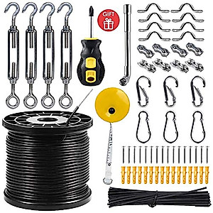 Newleray String Light Hanging Kit with 164 Ft Nylon Coated Stainless Steel 304 Wire Rope Suspension Kit Included Enough Accessories, Use Manual,Humanized Collocation,Outdoor