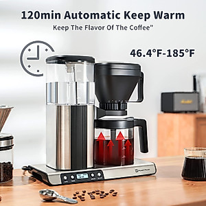 Maestri House Coffee Maker, 8-Cup Drip Coffee Machine with Stainless Steel, One-Touch Brewing and Adjustable Strength, Automatic Start, Glass Carafe and Keep Warm Plate, 1.2L Large Capacity Water Tank