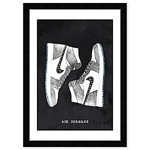 Wynwood Studio Fashion and Glam Modern Basketball Retro Shoes Canvas Wall Art Classic Sneakers II Living Room Bedroom and Bathroom Home Decor 13x19 Black and White