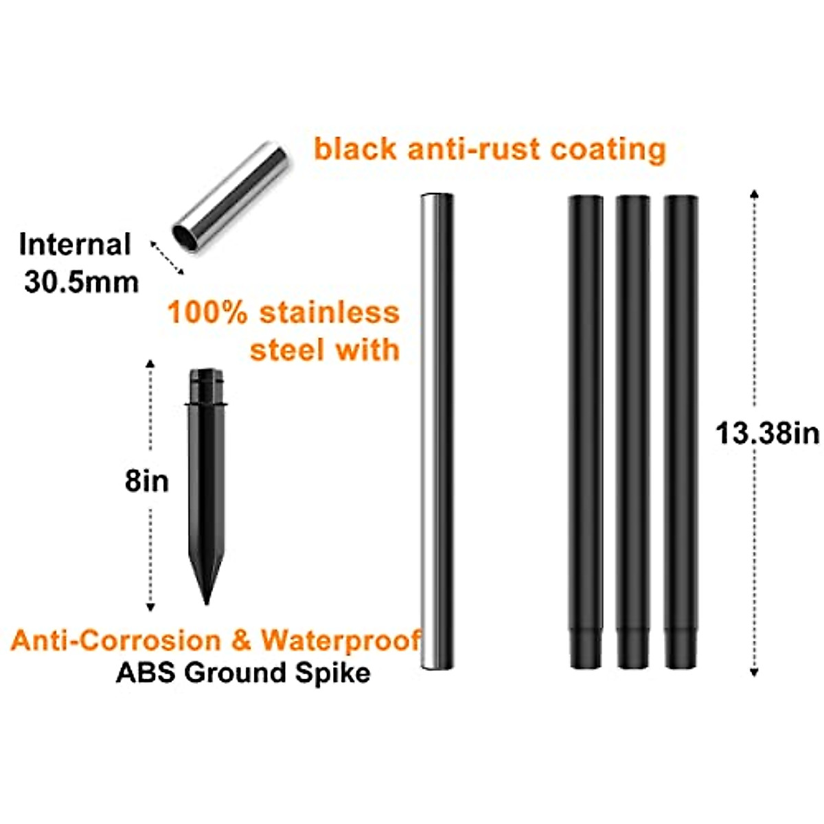 ZOOHAR Stainless Steel Light Poles Solar Lights Poles with Spikes Replacement ABS Lights Stakes for Christmas Garden Lights (8 Pieces)-8 Light Poles + 2 Lights Stake