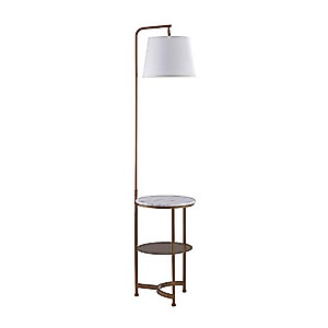 Teamson Home Lilah Floor Lamp End Table with Storage Shelf and Built-in USB, White/Brass