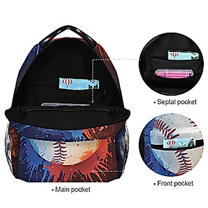 Baseball Print Kids Backpack, Red and Blue Kids Backpacks Bookbags Elementary Toddler School Bags Travel Bags for Boys Girls One Size