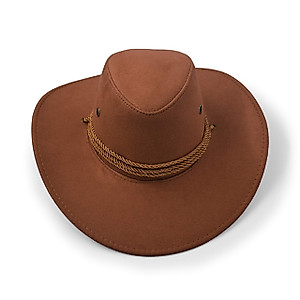 Cowboy Hat, Sun Hat Faux Felt Leather Suede Travel Cap Western Hat Outdoor Sun Protect Brown