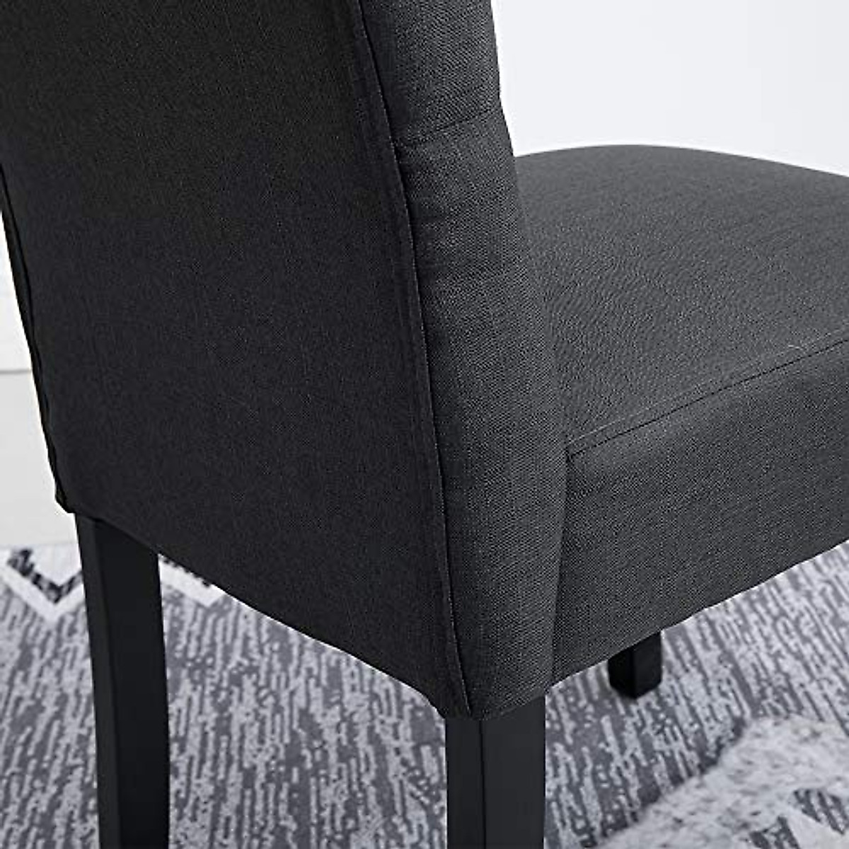 Pair Dining Room Chairs Kitchen Chairs Set of 2 Grey Comfortable Linen Fabric Upholstered Black Wood Legs Side Chairs Studded Nailhead and Button for Living Room Restaurant Lounge (2, Charcoal Grey)