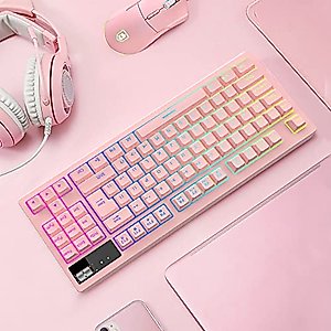 RGB Pink Gaming Keyboard and Mouse Combo,87 Keys Gaming Keyboard Wired RGB Backlit Gaming Keyboard Mechanical Feeling with RGB 7200 DPI Pink Gaming Mouse Set for PC MAC PS4 Xbox Laptop