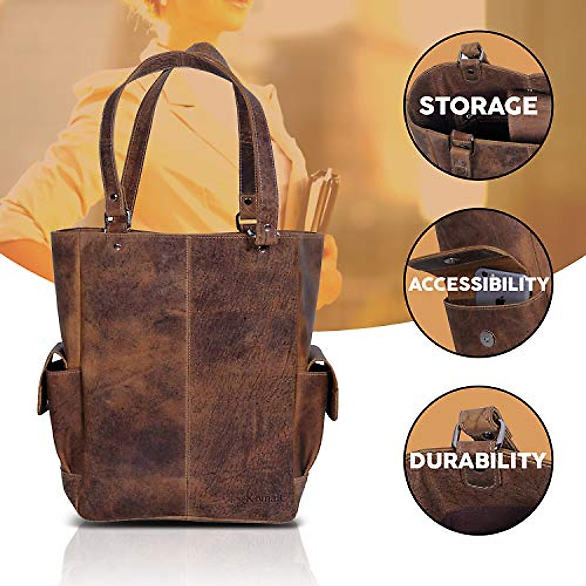 KomalC Genuine Soft Chicago Buff Leather Tote Bag Elegant Shopper Shoulder BagSALE (Grace)