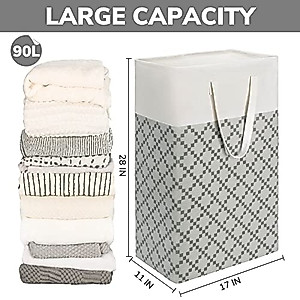 CherryNow Large Laundry Hmaper 90L 2 Pack, Collapsible Laundry Basket Dirty Clothes Hamper with Extended Handles Decorative Basket for Laundry Tall Laundry Bin for Bathroom, Bedroom, Grey