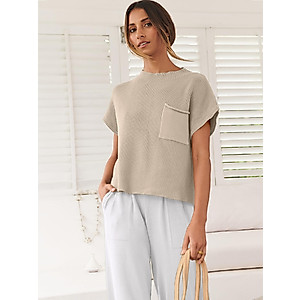 ANRABESS Women's Two Piece Outfits Knit Sweater Vest Crop Top Pants Lounge Matching Tracksuit Sweatsuit Travel Clothes Sets Khaki White Small