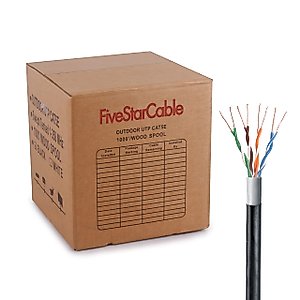 FiveStarCable 1000 Ft. Cat5e 24AWG Direct Burial/Underground Double Jacket Waterproof Outdoor Burial UTP Ethernet Router LAN Cable - Black…