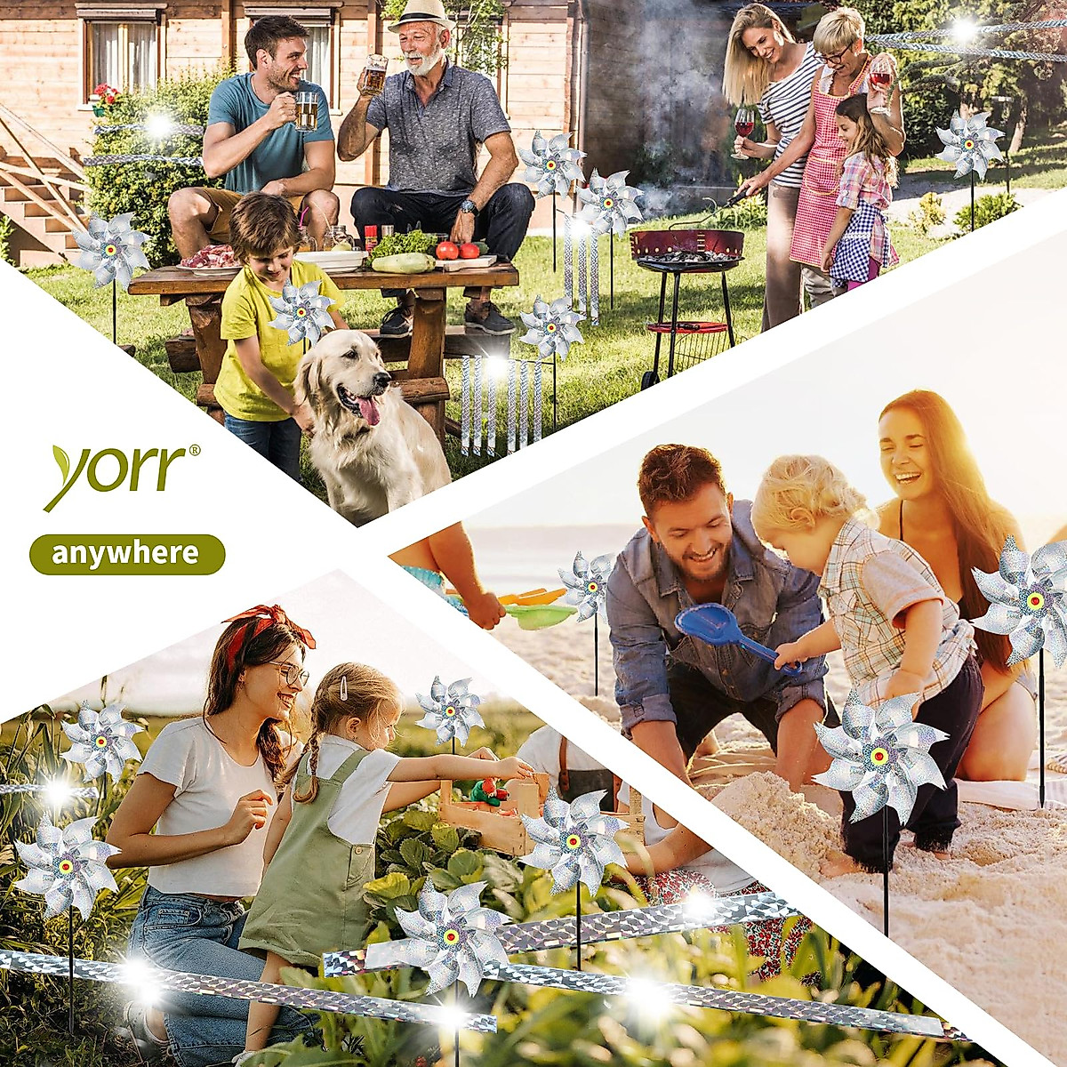 12Pack Pinwheels for Yard and Garden, Reflective Pinwheels to Scare Birds Away, Sparkly Sliver Pin Wheels with Bird Scare Tape for Outside (Pack of 12)